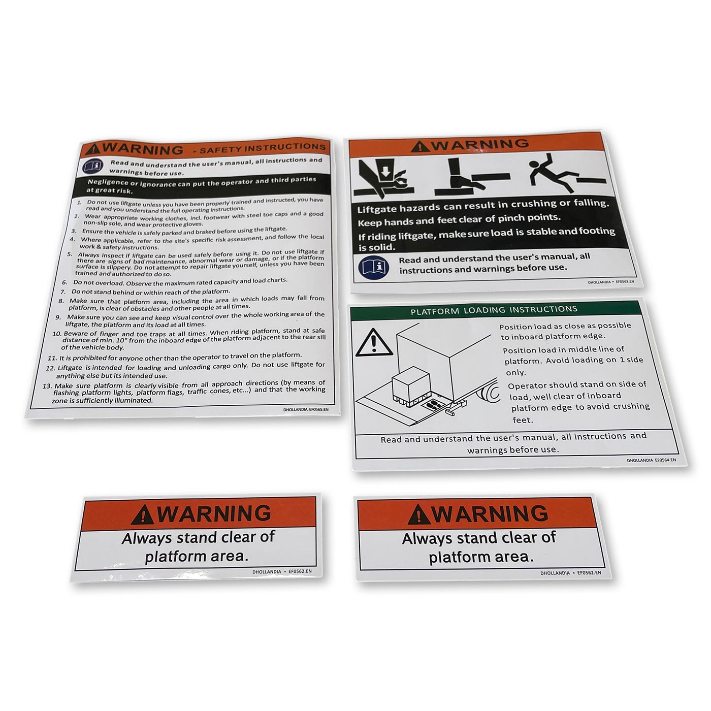 Tail Lift Platform Warning Sticker Set